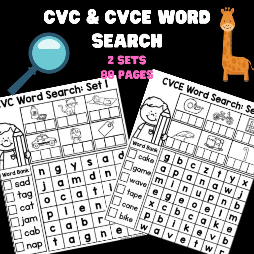 Jual Printable CVC CVCE word search worksheet Kindergarten Preschool ...