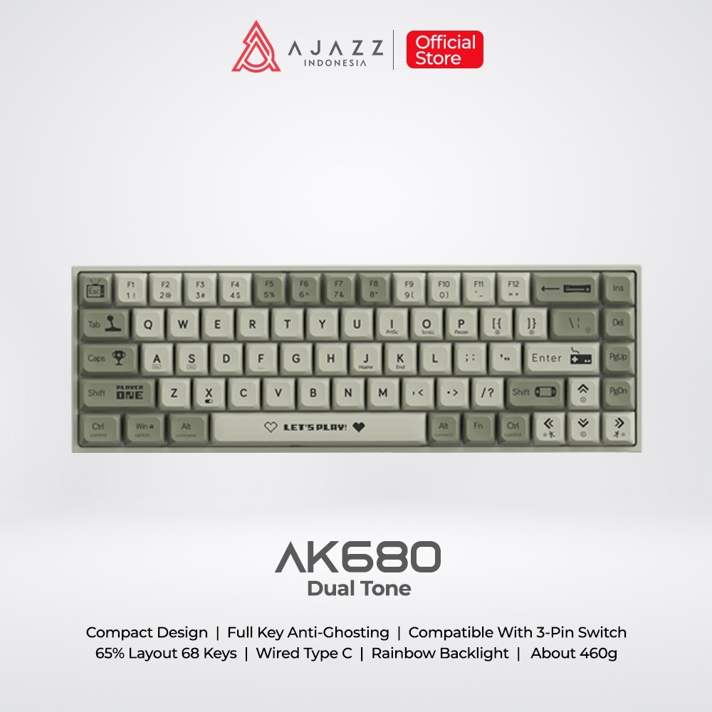 Jual Ajazz AK680 AK-680 Dual Tone Wired Gaming Mechanical Keyboard ...
