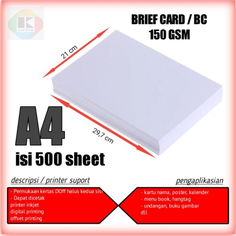 Jual Brief Card / BC Isi 500 Sheet A4 kertas bc 150 gsm A4 kertas buku ...
