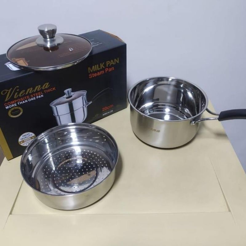 Jual Panci Steamer Milk Pan Vienna 20 cm Stainless Steel – Rebus Kukus 2-in-1 Tutup Kaca Premium ...