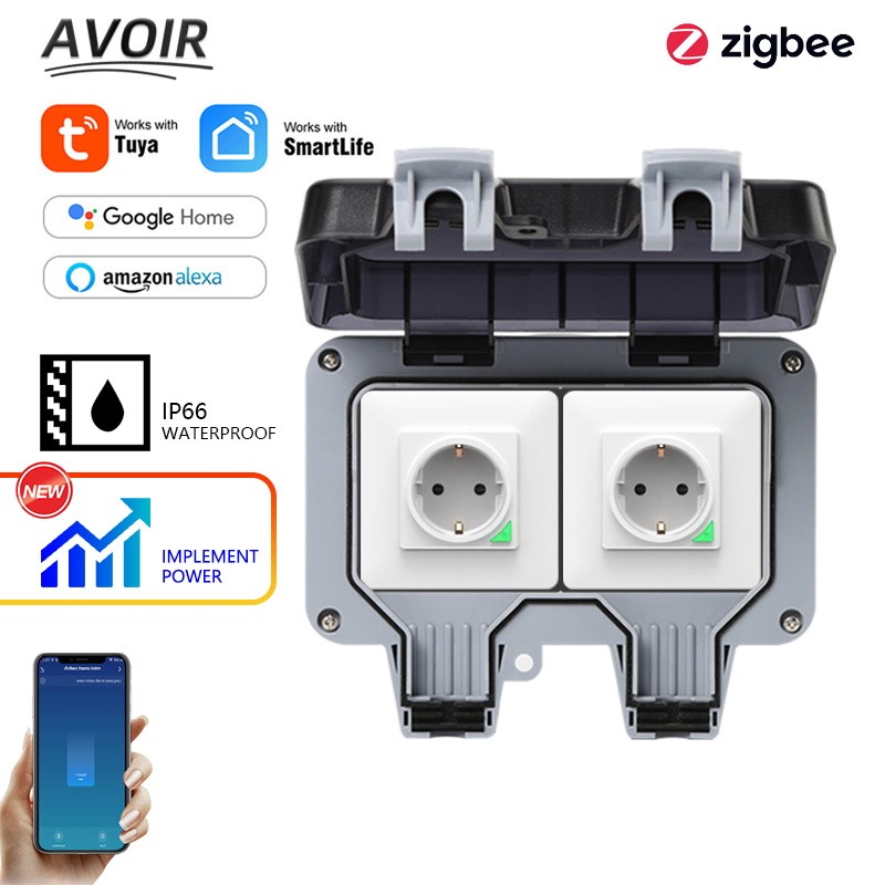 Jual Avoir Tuya Zigbee Electrical Sockets IP66 Waterproof Outdoor EU ...