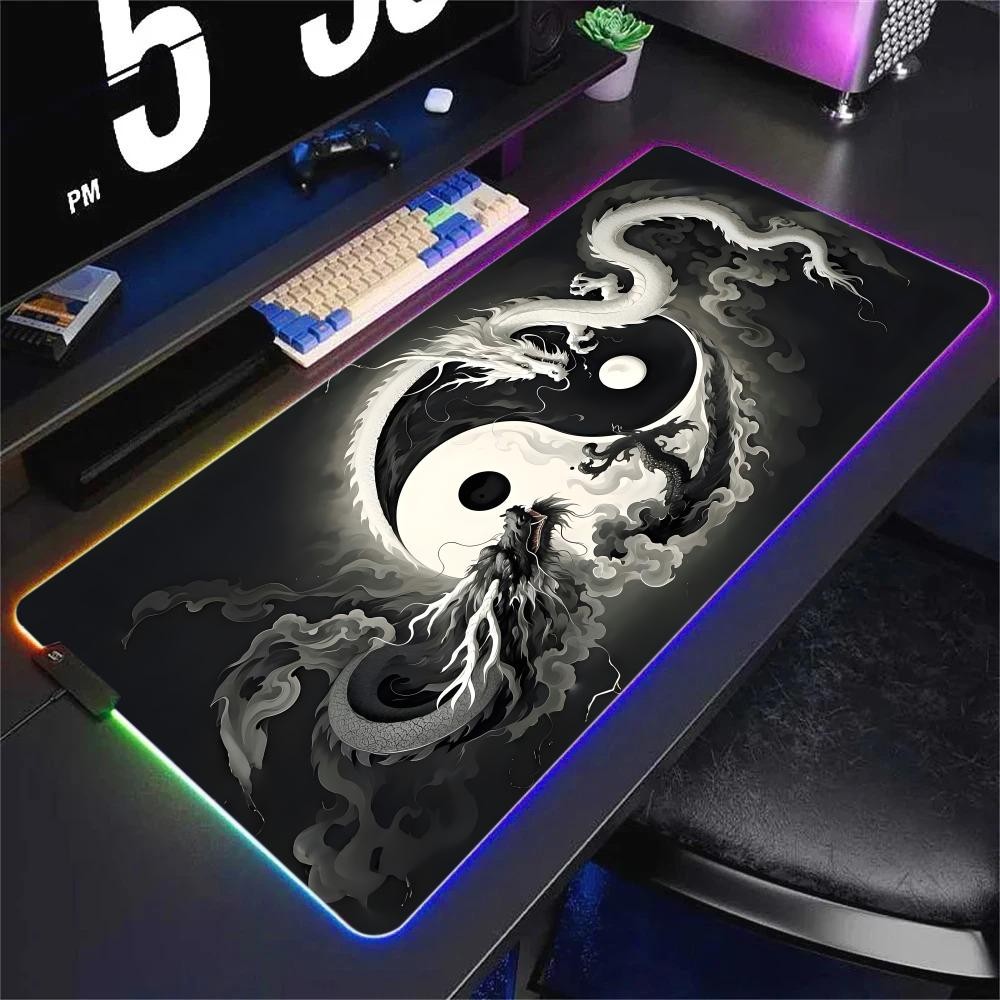 Jual Black White Dragon Mouse Pad RGB Lighted Mousepads Long Keyboard ...