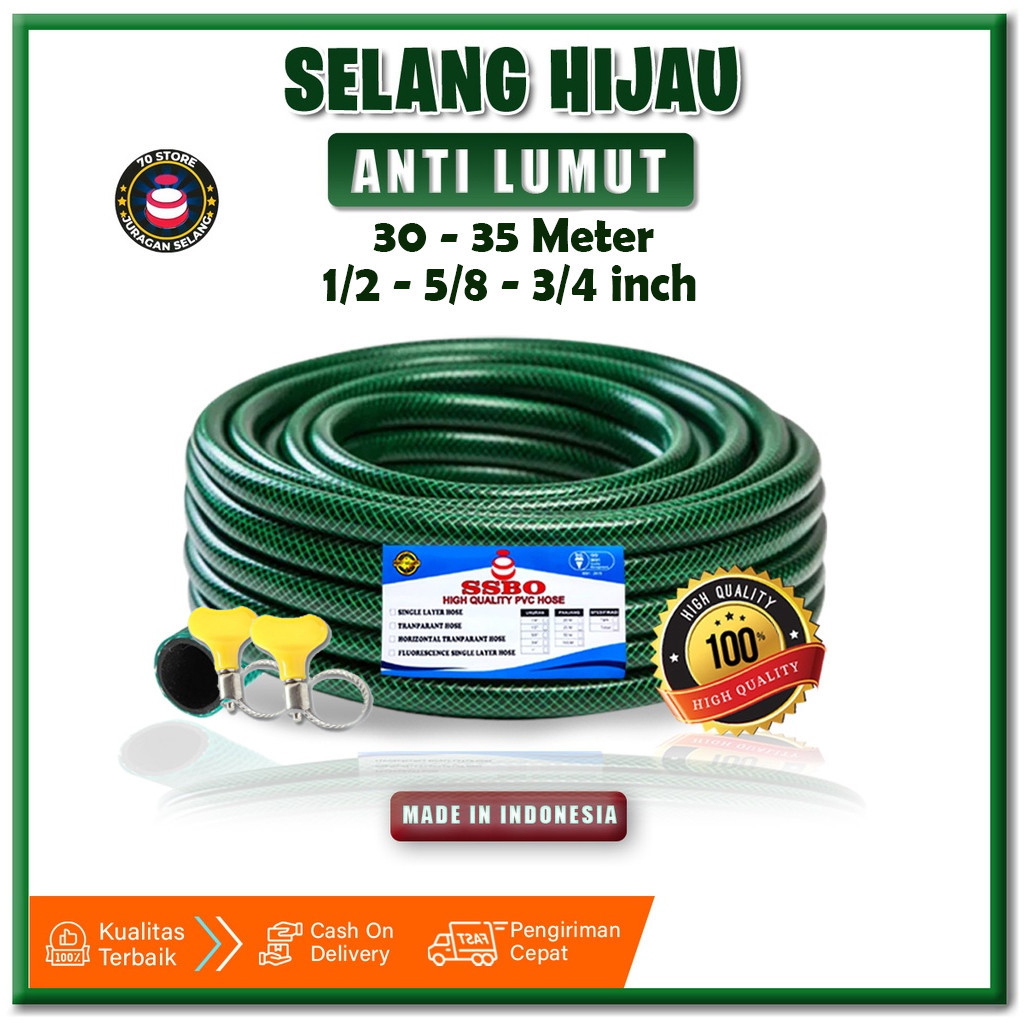 Jual SELANG AIR HIJAU ANTI LUMUT 100% ORIGINAL 35 METER 1 ROL SELANG AIR 1/2 5/8 3/4 INCH SELANG ...