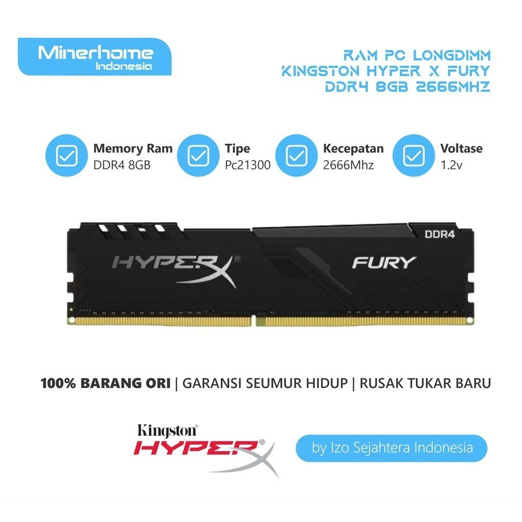Jual Memory RAM PC Hyper x Fury Longdimm DDR4 8GB 2666Mhz PC21300 ...