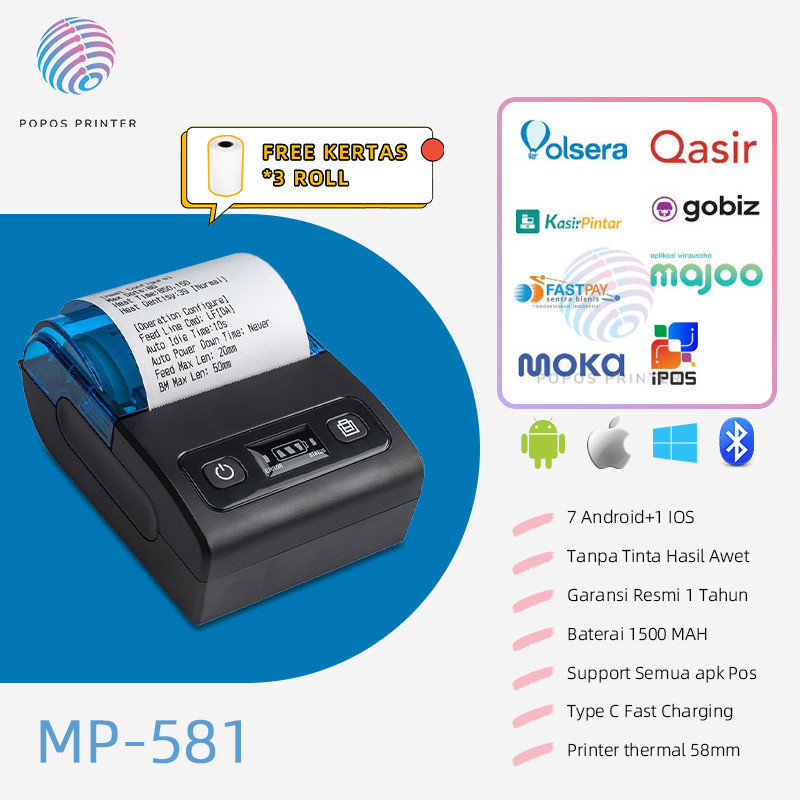 Jual MINI PORTABLE BLUETOOTH THERMAL PRINTER PPOB/KASIR 58MM EPPOS BATERAI/FREE 3 ROLL Kertas ...