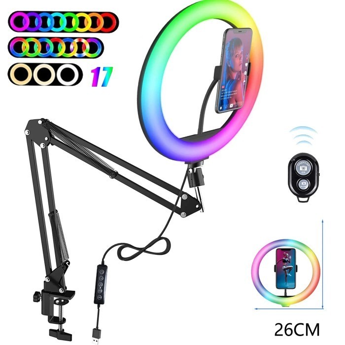 Jual Set Lampu Ring Light 26cm 168 LED RGB Dimmable Selfie Lamp ...