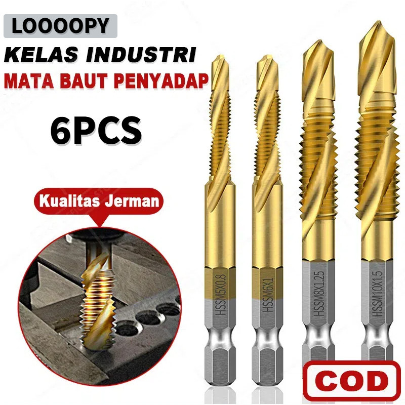 Jual 6PCS Mata Bor Pembuat Ulir Drat Drill Tap Set Hex Twist Spiral ...