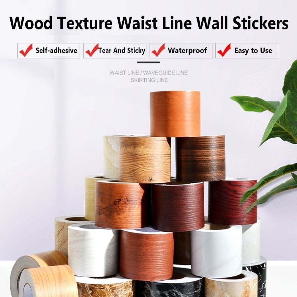 Jual Self-adhesive Waterproof Wood Waist Line Wallpaper Living Room ...