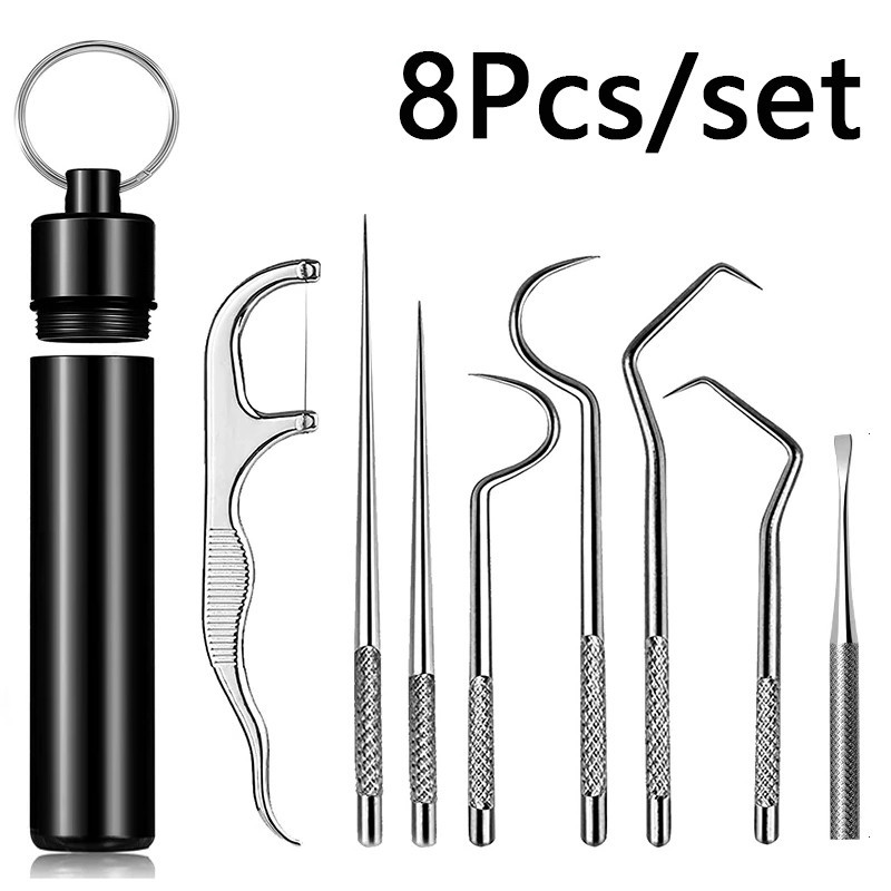 Jual Metal Toothpicks Set Tooth Cleaning Interdental Brush Teeth Tartar ...