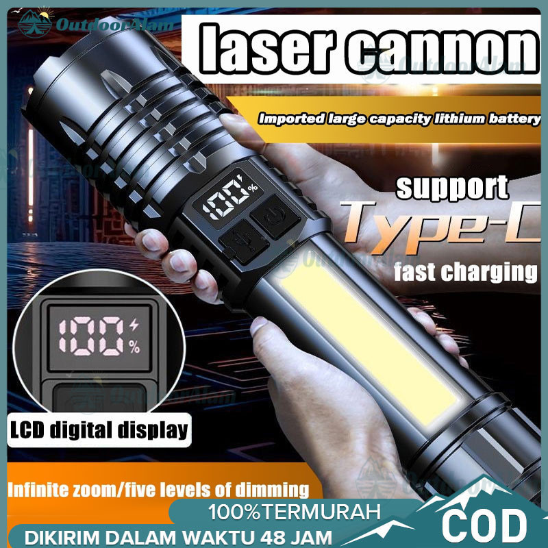 Jual Senter LED Super Terang 90000 lumens Flashlight USB C Rechargeable LED COB Senter Swat ...