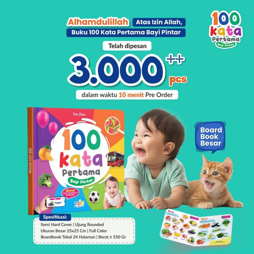 Jual Buku anak , Boardbook anak : 100 Kata Pertama Bayi Pintar Zain ...