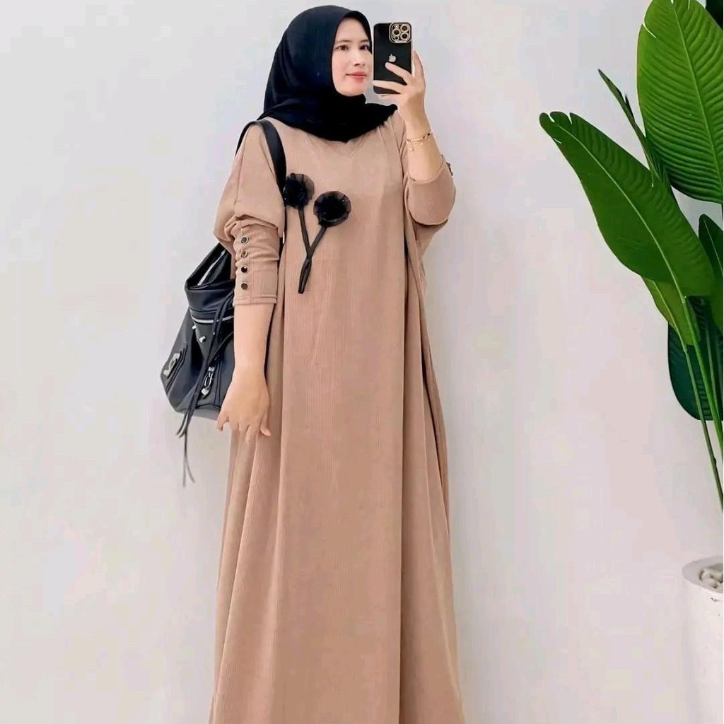 Jual Aluna Dress Jumbo Gamis LD 140 Bahan Knite Caramel Baju Wanita ...