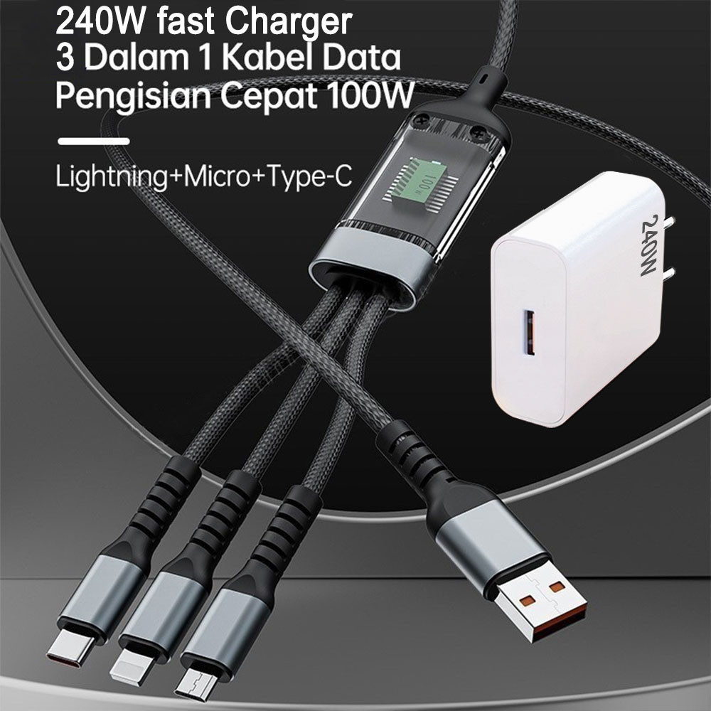 Jual Data 3 in 1 Braided anti bending data cable 240W ultra fast ...