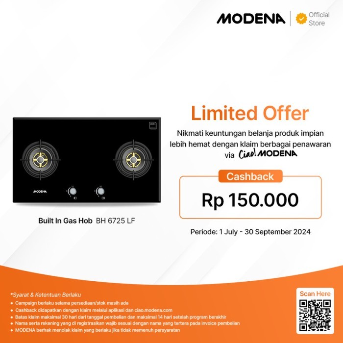 Jual Modena BH 6725 LF - kompor tanam 2 tungku full kuningan | Shopee ...