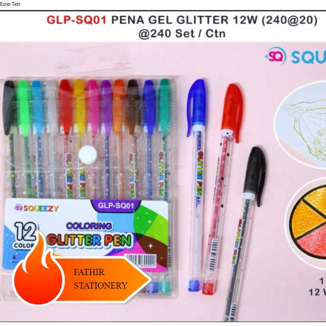 Jual Pulpen Gel Warna Glitter / Glitter Pen Squeezy 12 Warna | Shopee ...