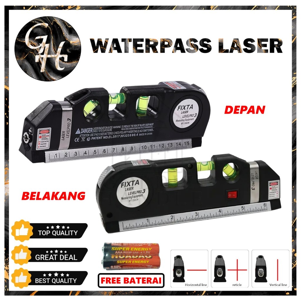 Jual Waterpass Laser Level Pro 3 Penggaris Laser Waterpass Meteran ...