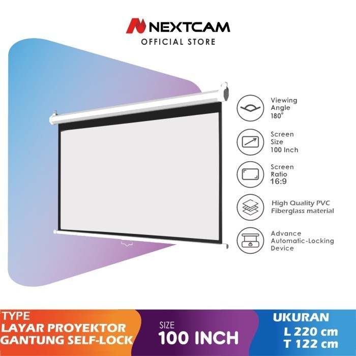 Jual Nextcam Screen Projector 100inchi Gantung / Layar Proyektor ...