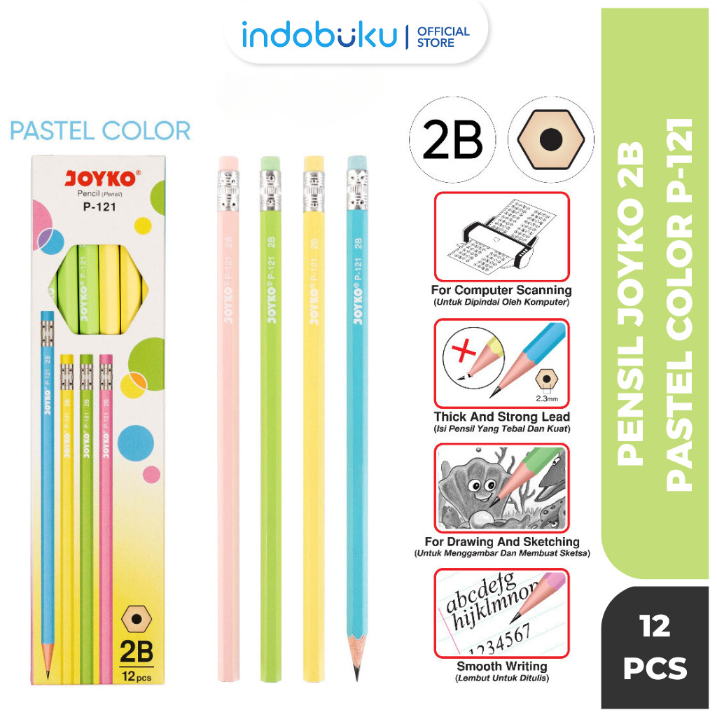 Jual ( 12 Pcs ) Pensil Joyko 2B 1 Box P-121 / Pencil Joyko 2B 1 Pack 12 Pcs | Shopee Indonesia