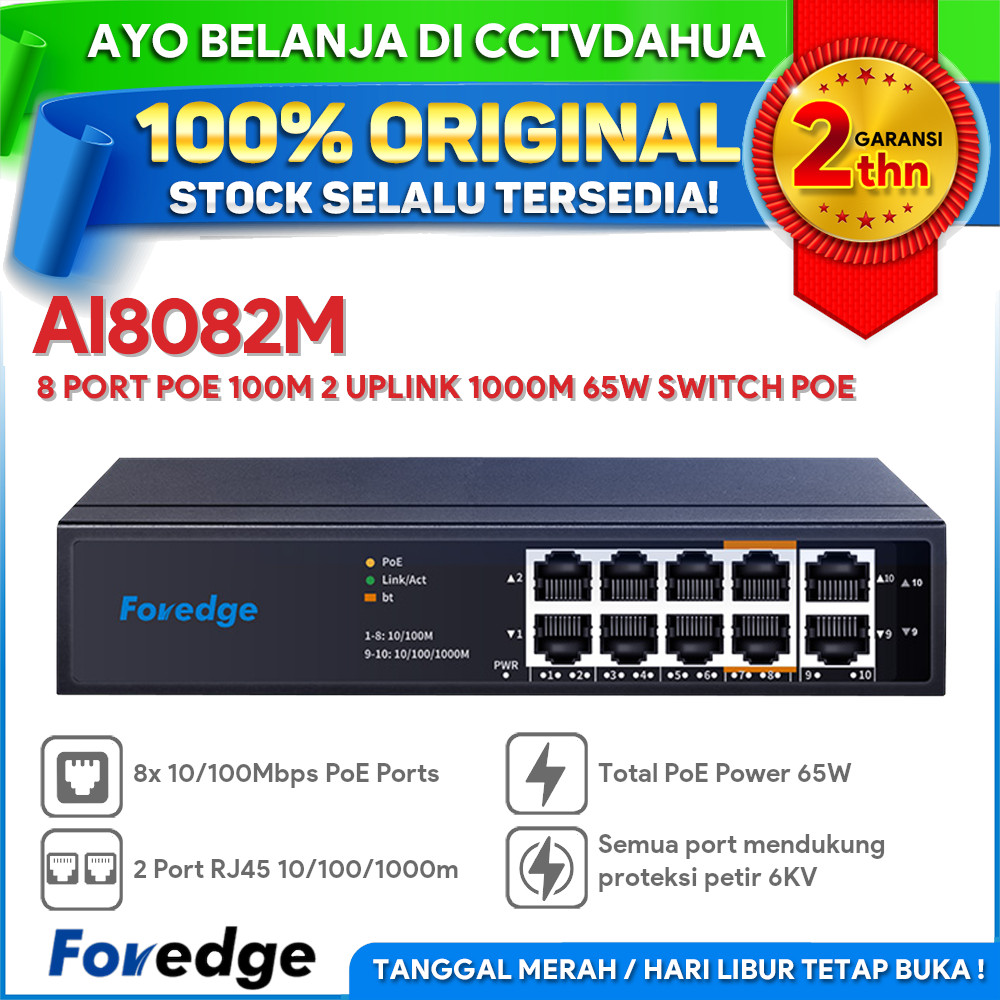 Jual FOREDGE AI8082M 8 PORT POE 100M 2 UPLINK 1000M 65W SWITCH POE | Shopee Indonesia