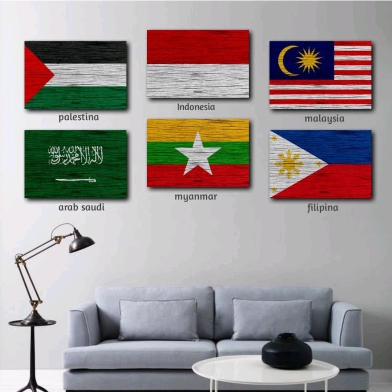 Jual aesthetic Poster Kayu Bendera Negara Hiasan Dinding Kamar Tidur ...