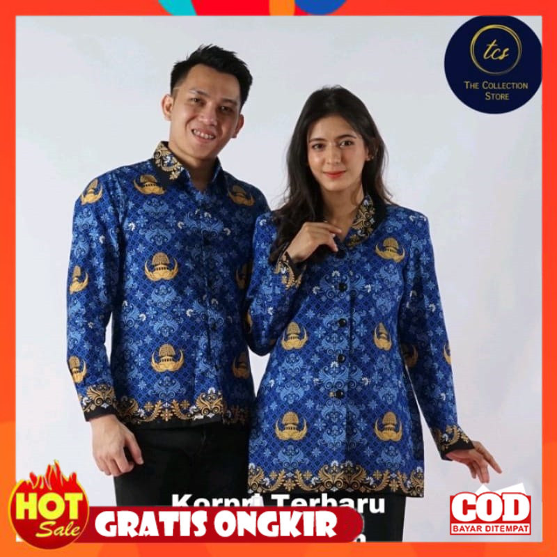 Jual [PREMIUM ORIGINAL] Baju Batik Korpri Terbaru 2023 Kerah Hitam Pria & Wanita Full Furing ...