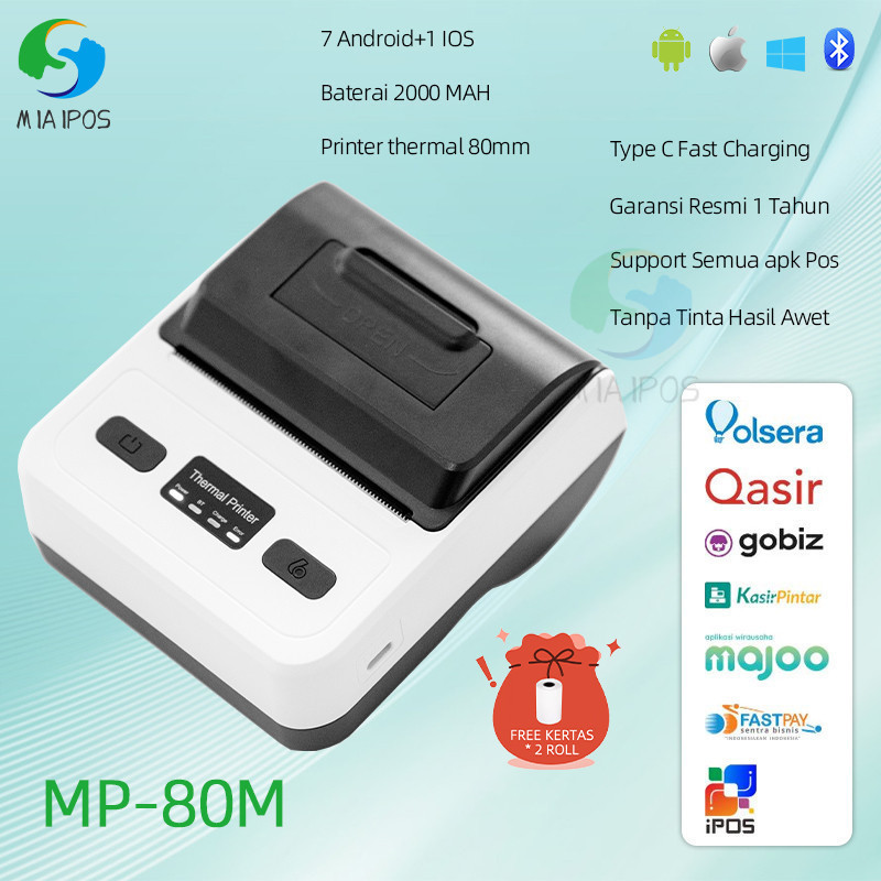 Jual Printer Thermal 80mm printer bluetooth portable batrai ppob kasir Alamat Printer Thermal ...
