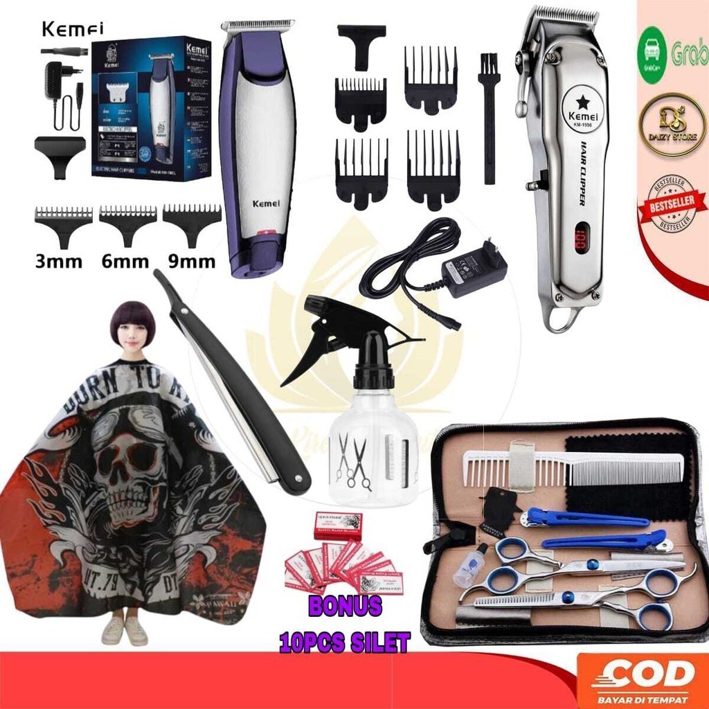 Jual [COD] Paket Alat Cukur Rambut Elektrik Kemei 1996 Profesional Barbershop Gunting Rambut ...