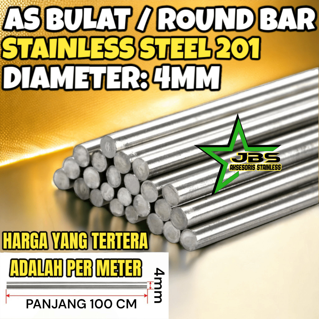Jual AS SS 201 - 4MMX100CM - ROUND BAR STAINLESS - AS BULAT PADAT ...