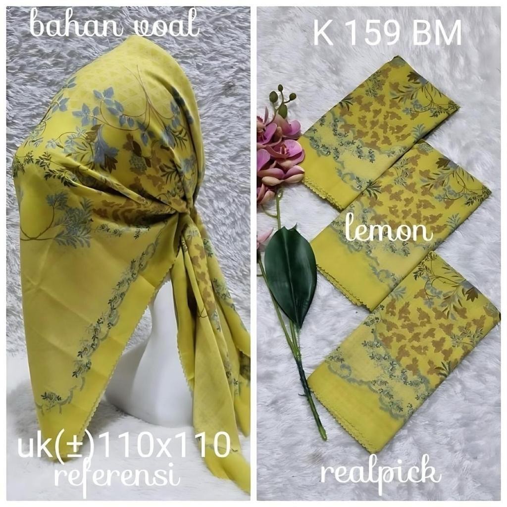 Jual Hijab segi empat voal motif bunga (CODE 102) warna kuning lemon ...