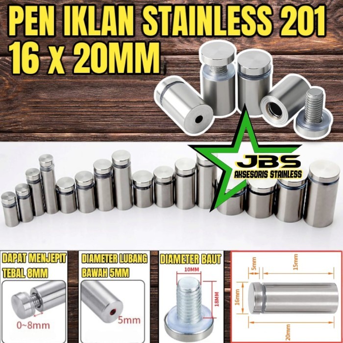 Jual SA99 PEN IKLAN 16×20MM STAINLESS BAUT PENJEPIT KACA & ALKRILIK ...