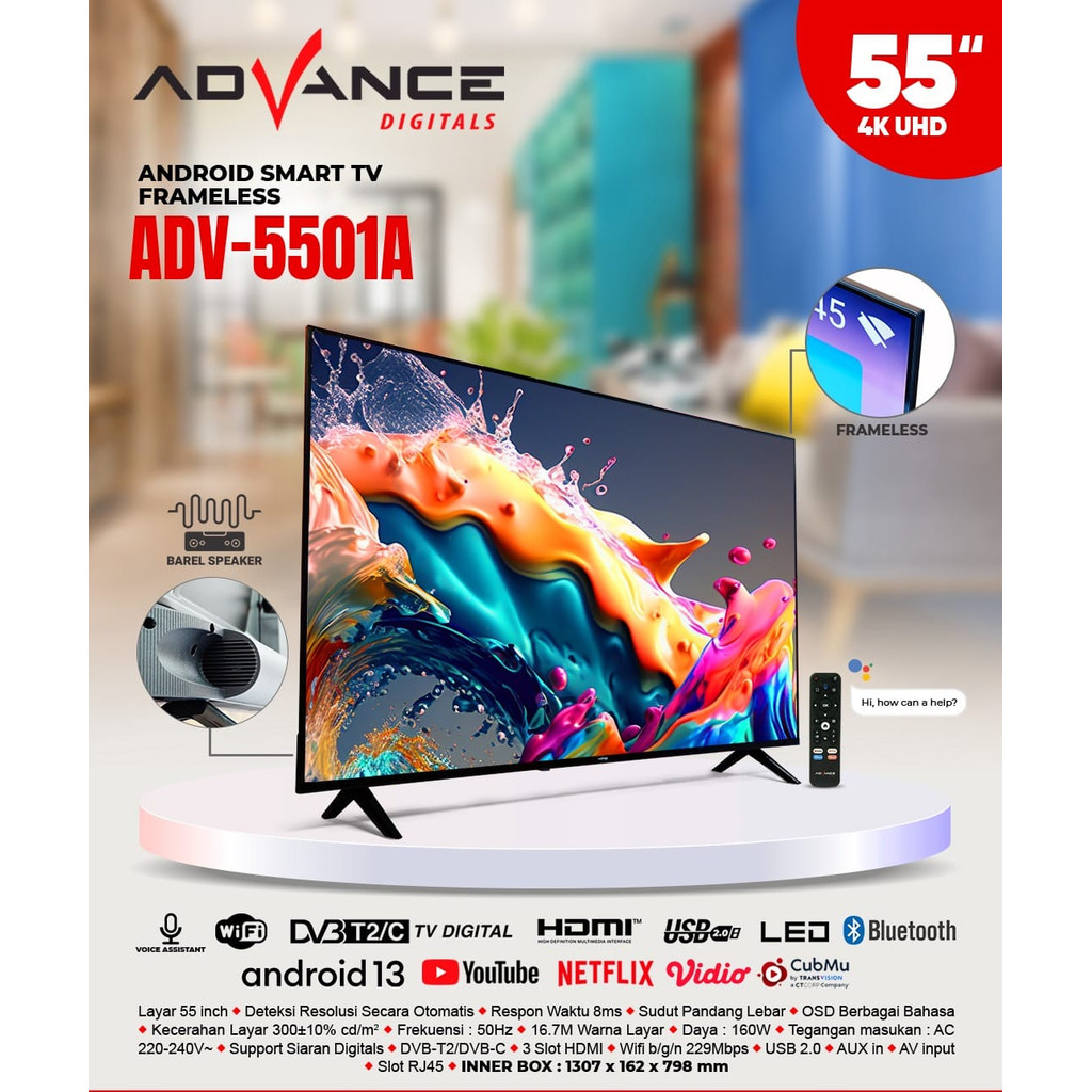 Jual Advance TV LED Android 55 Inch ADV-5501A / ADV5501A Smart TV ...