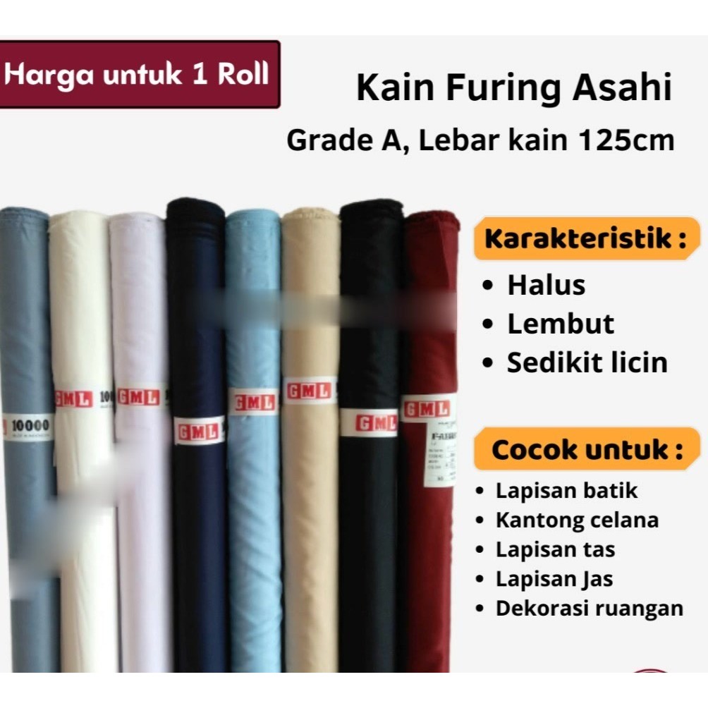 Jual 1 Roll Kain Furing Asahi GML Lebar 125cm Bahan Puring Pelapis Baju ...