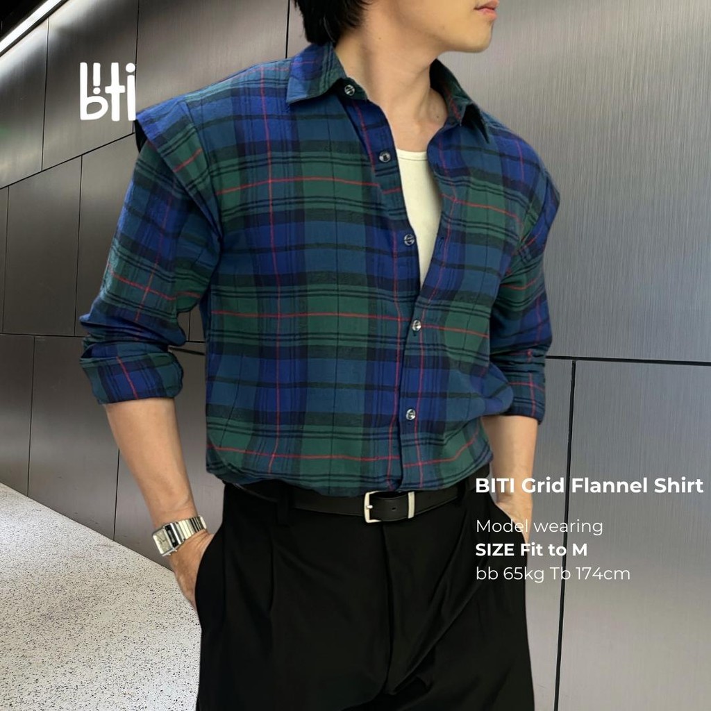 Jual BITI Grid Flannel Shirt | Kemeja Plaid Kotak Lengan Panjang Katun ...