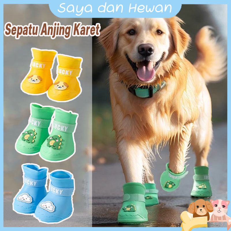 Jual 3Warna 4 Pcs Sepatu Bot Hujan Silikon Kartun Sepatu Anjing Karet ...