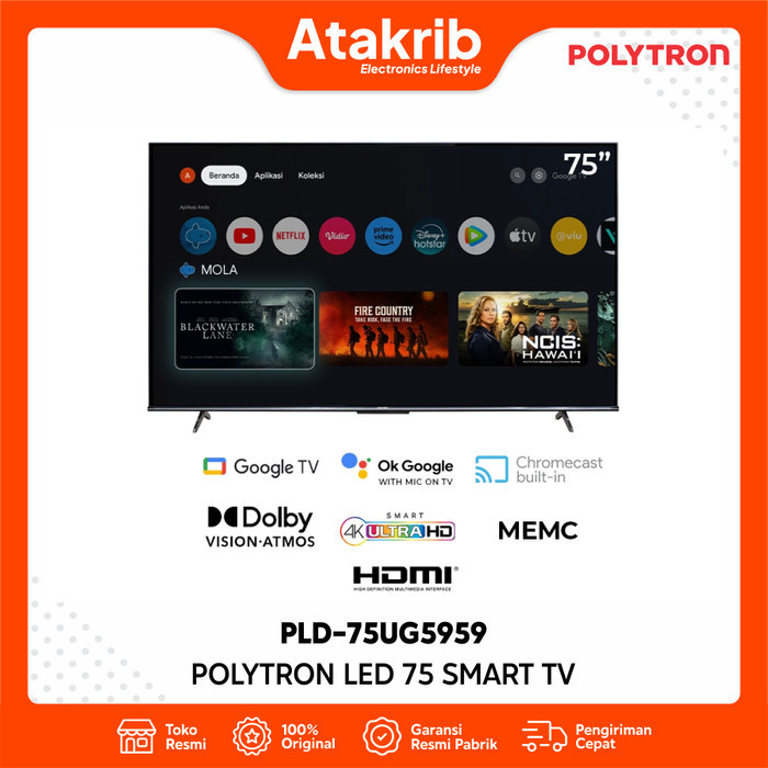 Jual POLYTRON LED 75 PLD-75UG5959 4K UHD Smart Google TV | Shopee Indonesia