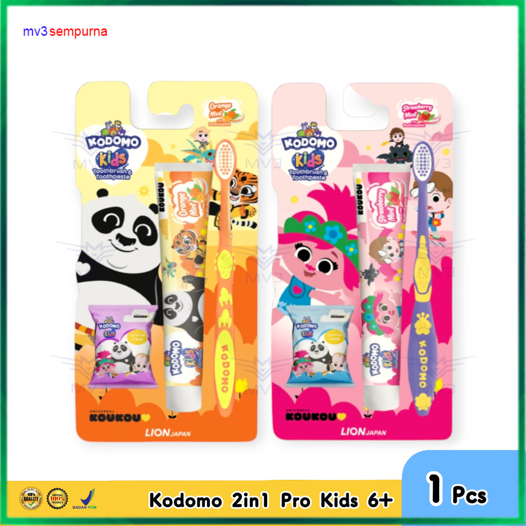 Jual KODOMO Pasta Gigi + Sikat Gigi Anak 2in1 Pro Kids 6+ Motif Random - Orange | Srawberry ...