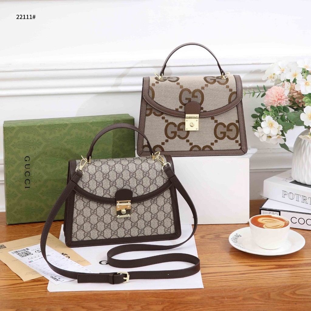 Jual G 22111 Canvas & PVC Leather Small Top Handle Bag HRA KTA | Shopee ...