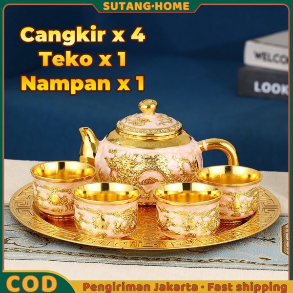 Jual 【SUTANG】Gelas Set 6 pcs Rak Gold Arabian Logam / Teko Arab Aladin ...