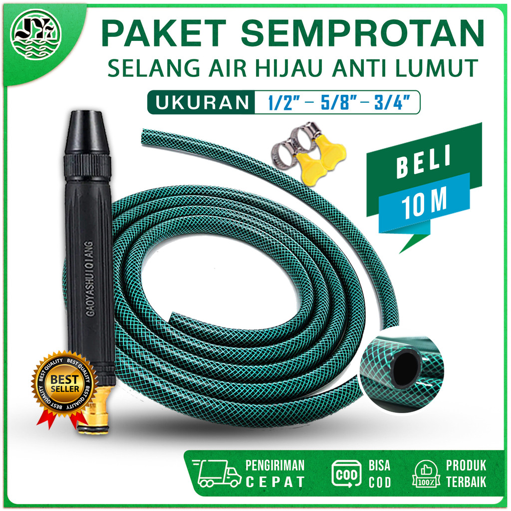 Jual SEPAKET KEPALA SEMPROTAN HITAM SELANG AIR HIJAU 1/2 5/8 3/4 INCH 10 METER HIJAU ANTI LUMUT ...