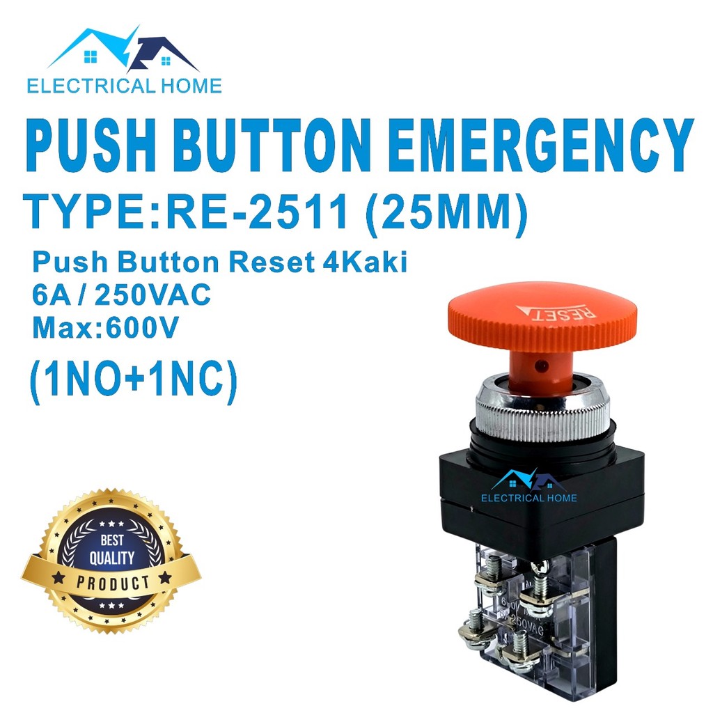 Jual Push Button Reset/Emergency 25mm 4kaki RE-2511 | Shopee Indonesia
