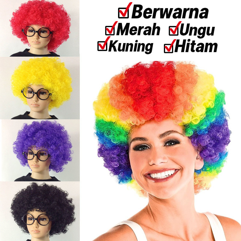 Jual COD 5 Warna Wig Rambut Palsu Kribo Wig Kribo Keriting Wig Cosplay ...