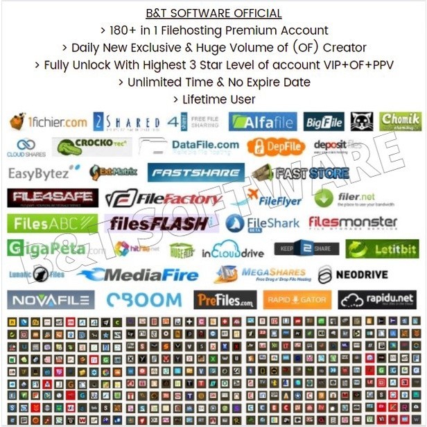 Jual B&T Official (Lifetime) 180+ File Host Premium Account & (OF ...