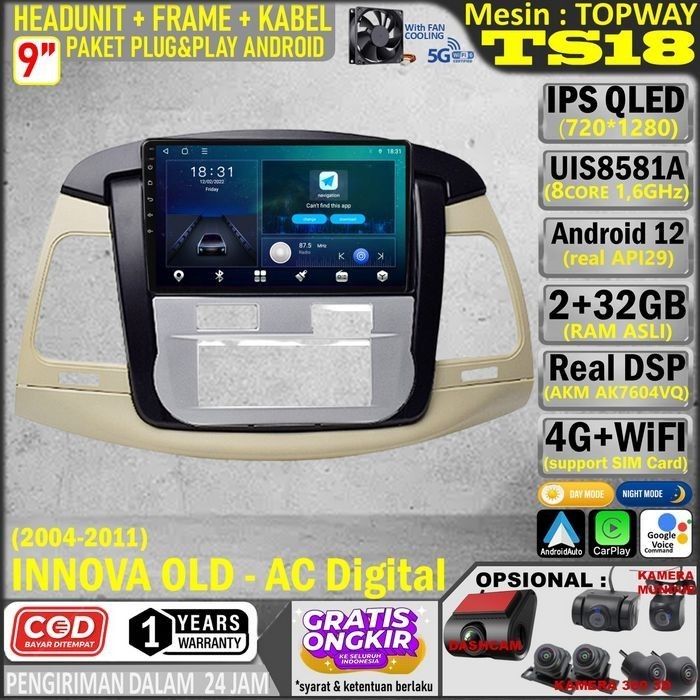Jual Paket Headunit Android 9 inch + Frame + Soket PNP Toyota Innova ...