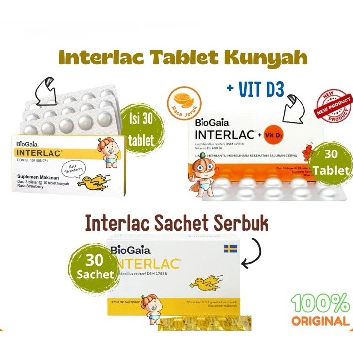Jual Interlac Probiotik Tablet Kunyah / Interlac Sachet | Shopee Indonesia