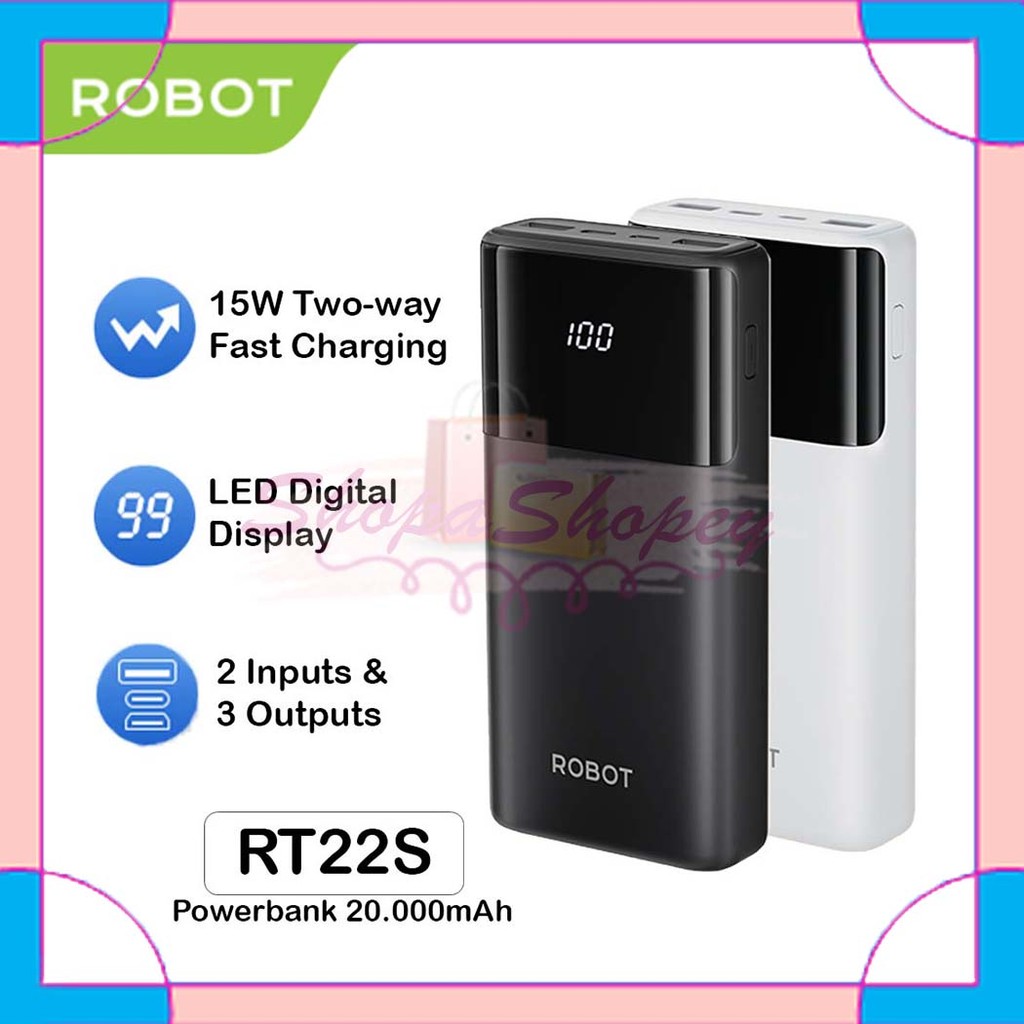 Jual ROBOT RT22S Smart Powerbank Fast Charging 20000mAh 15W 3 Port ...
