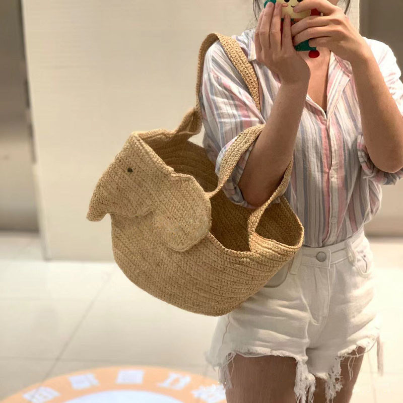 Jual Lafite Grass Crochet Hand Woven Elephant Bag Vacation Beach Women ...