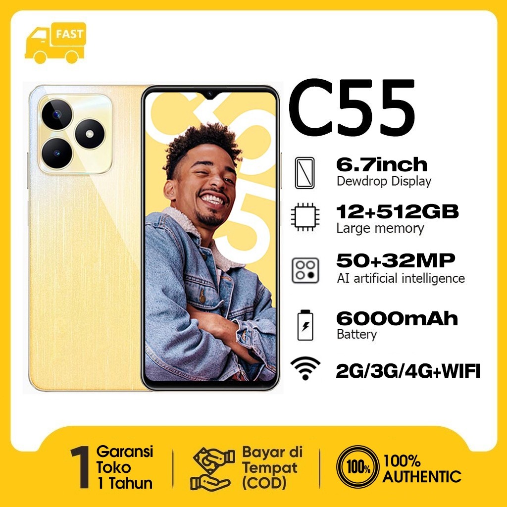 Jual Hp murah C55 Layar tetesan air penuh 6.7inch Ram 12/512GB 8/256GB ...