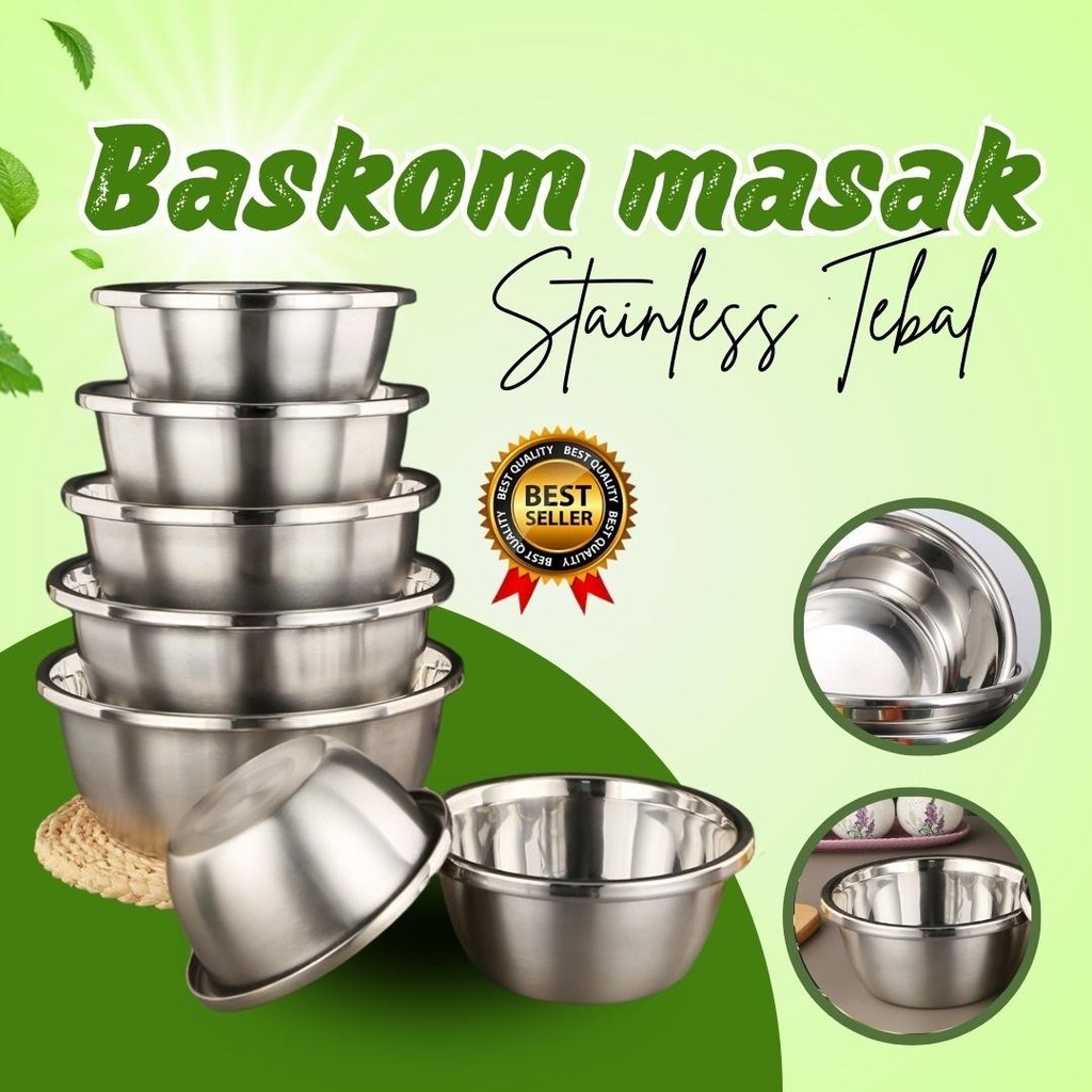 Jual Top100 - Paket 5 PCS Baskom Stainles Tebal Premium Baksom Sayur ...