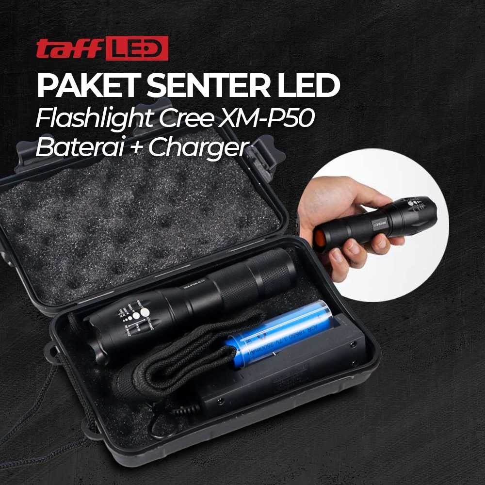 Jual TaffLED Senter LED Flashlight Cree XM-P50 with Baterai and Charger ...