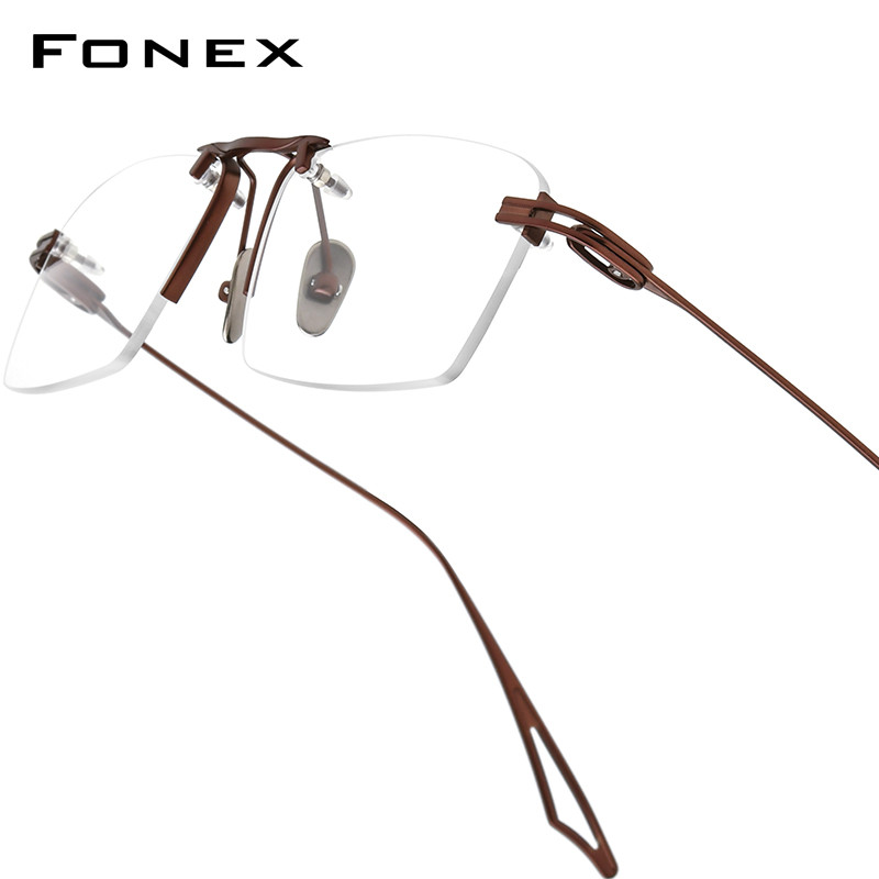 Jual FONEX Titanium Glasses Frame Men Brand Design Rimless Square Eyeglasses Frameless Japanese ...